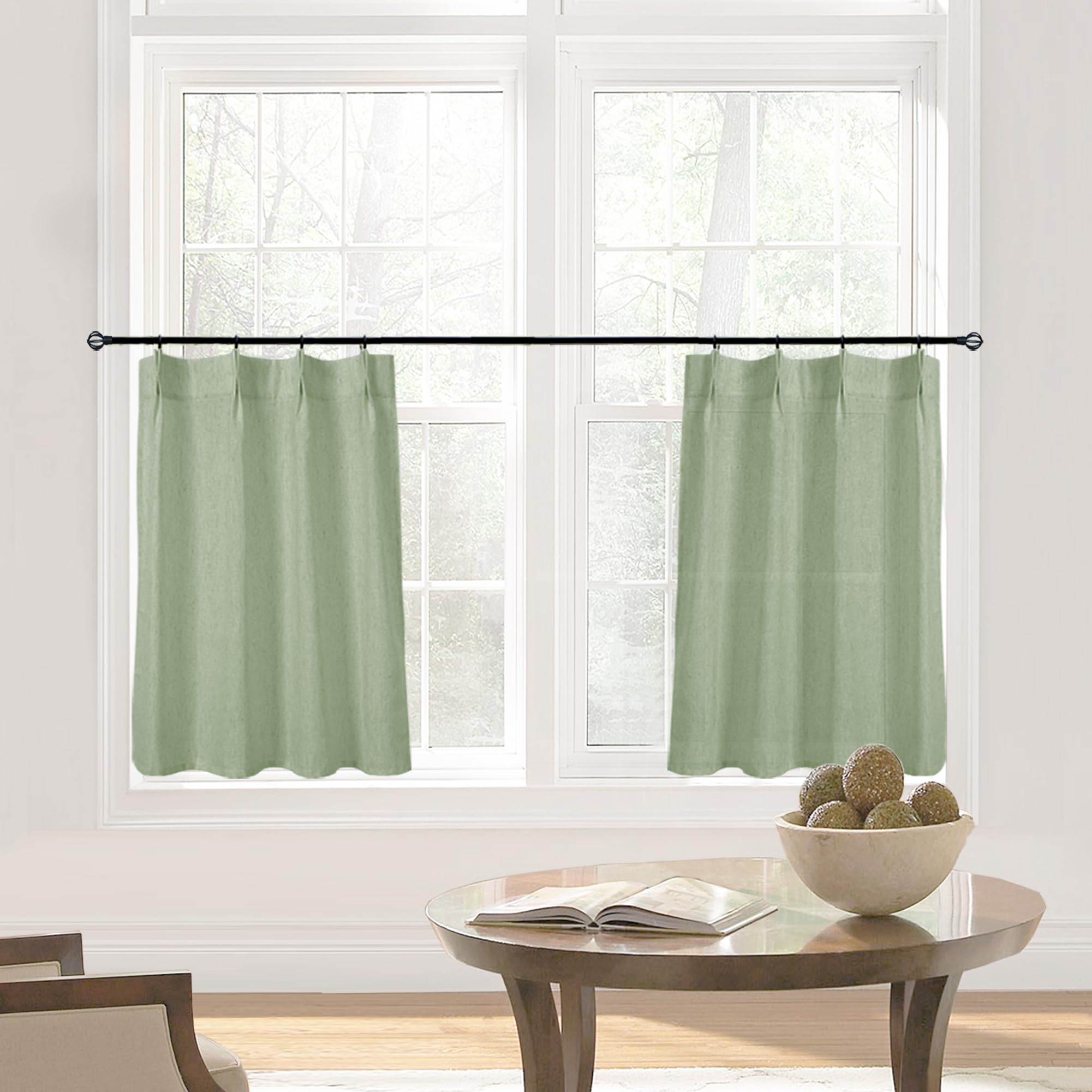Sage Green Kitchen Curtains,Cute Retro Linen Sheer Cottage Core ...