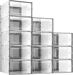 Amazon.com: Shoe Organizer Storage Boxes for Closet 12 Packs Grey ...