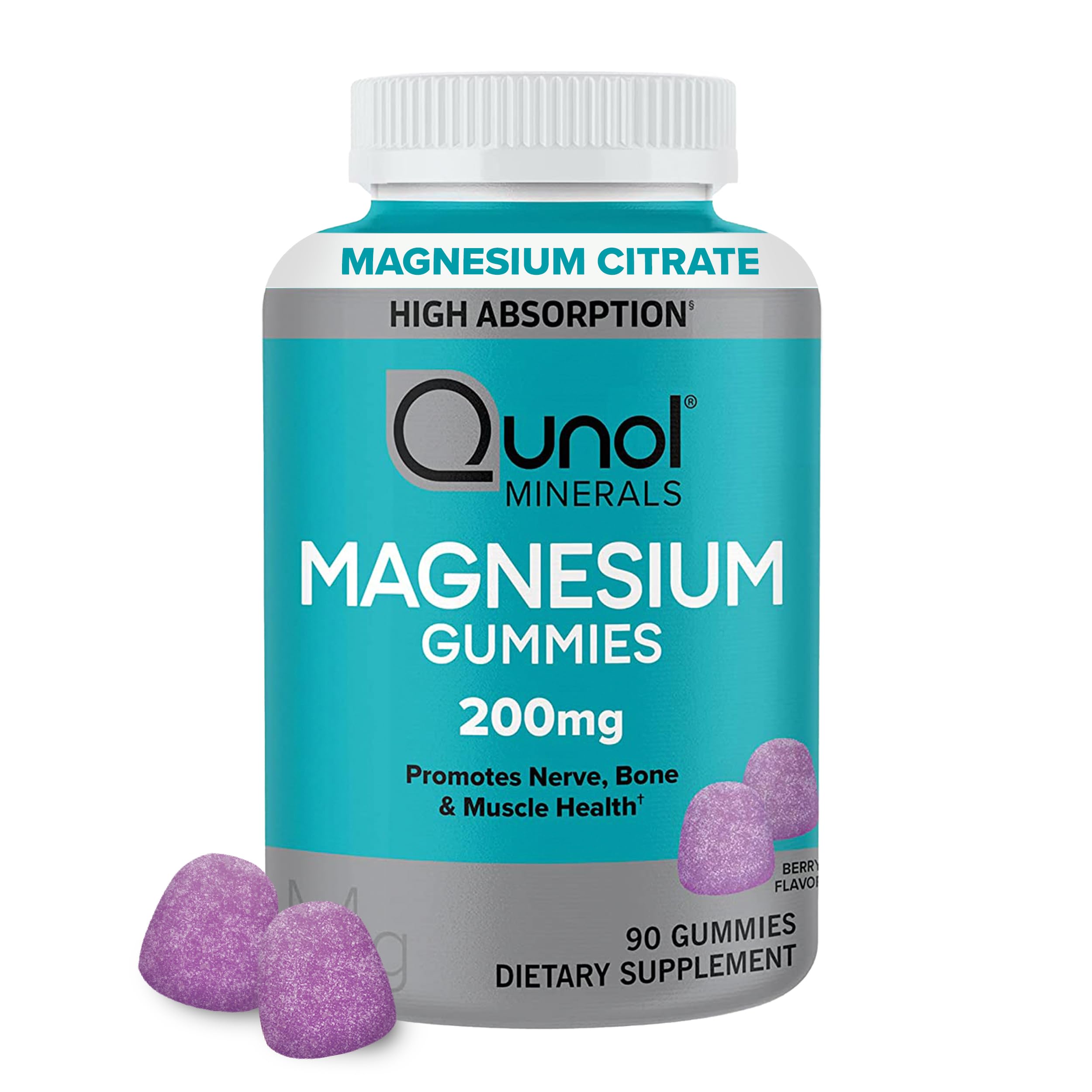 Qunol Magnesium Gummies for Adults, 200mg Elemental Magnesium (from 1,750mg Magnesium Citrate ...