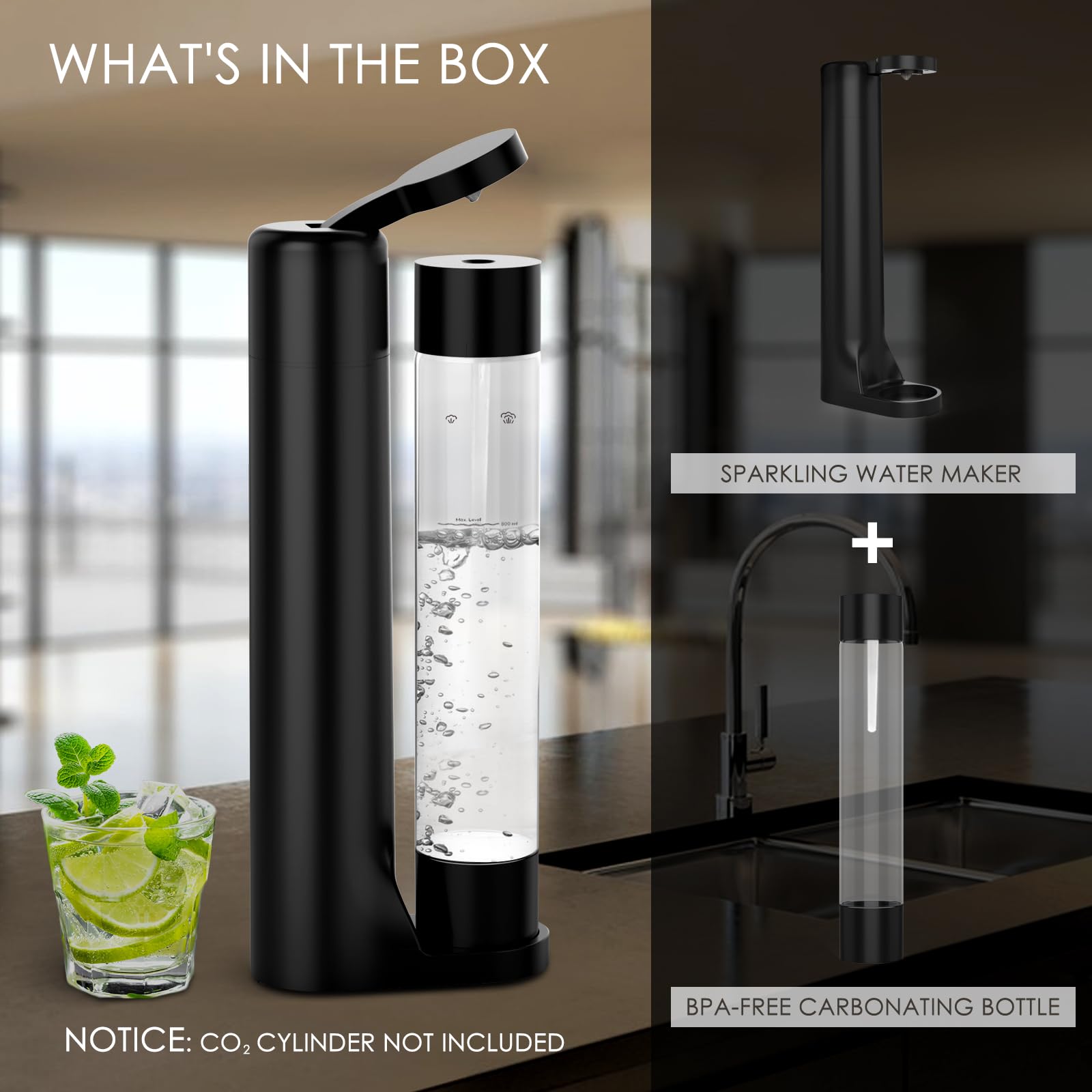 Sparkling Water Maker Machine, Soda Water Maker Carbonator For Home, 1L BPA Free Bottle(Only 1 ...