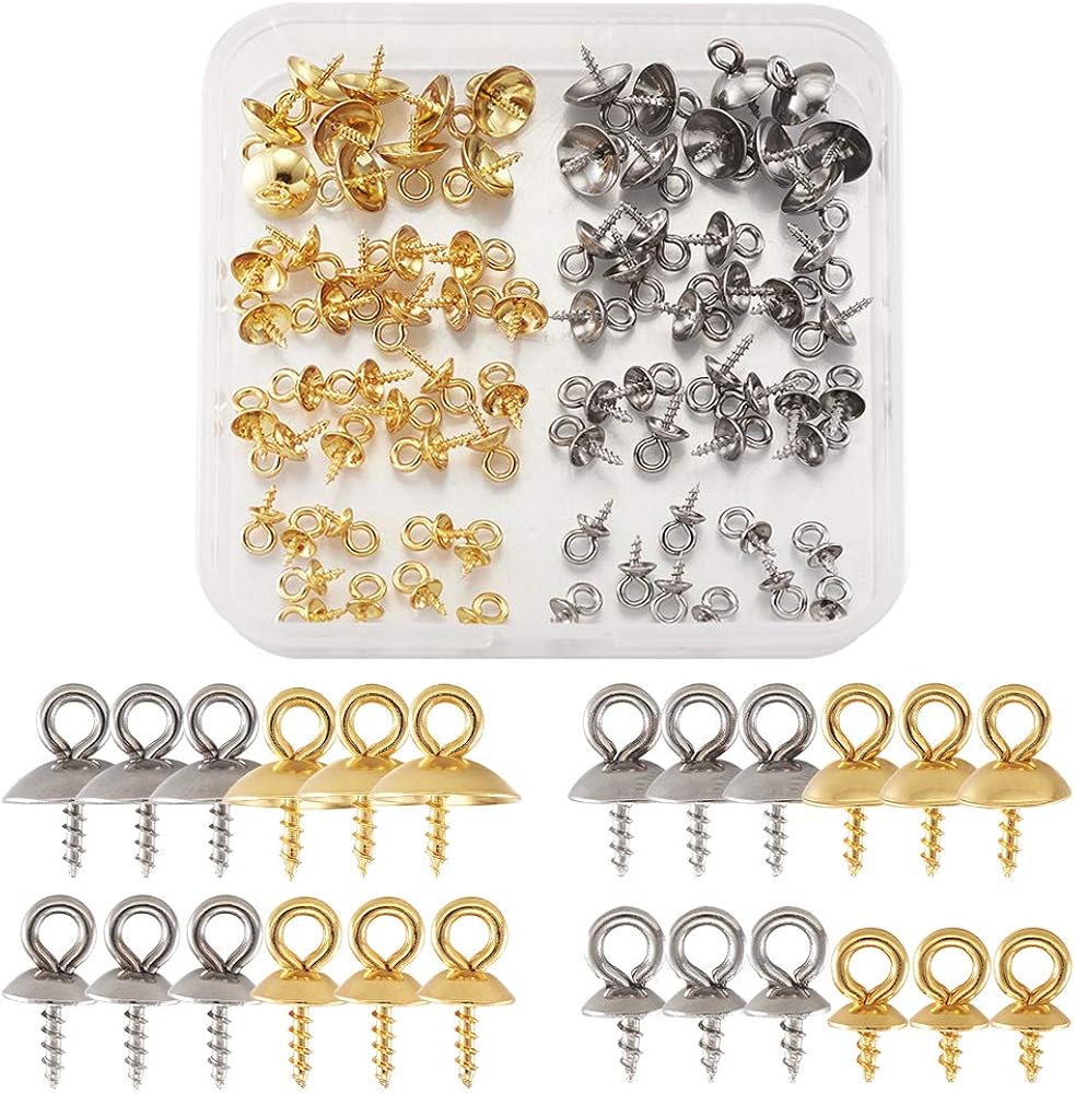 Craftdady 80Pcs Stainless Steel Cup Pearl Bail Pin Peg Pendants Gold ...