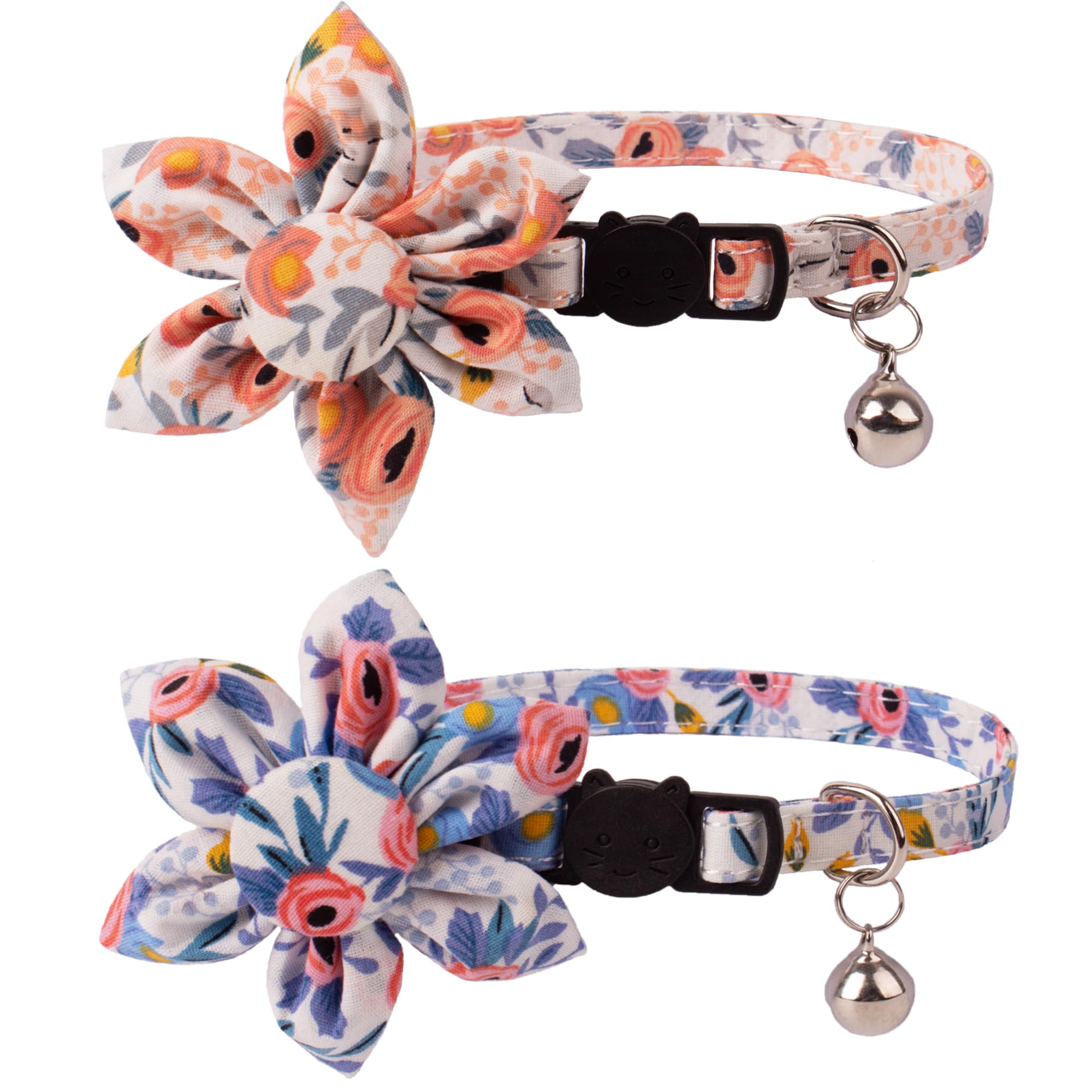 ADOGGYGO Floral Cat Collar with Bells, 2 Pack Girl Kitten Collar with ...