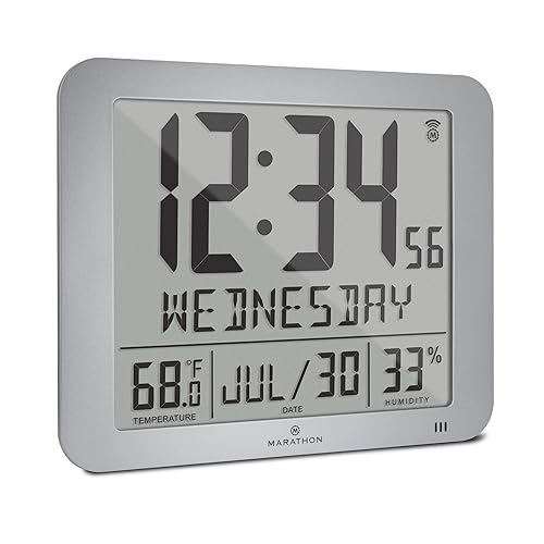 MARATHON CL030067GG Slim Atomic Full Calendar Clock with Large 3.25 ...