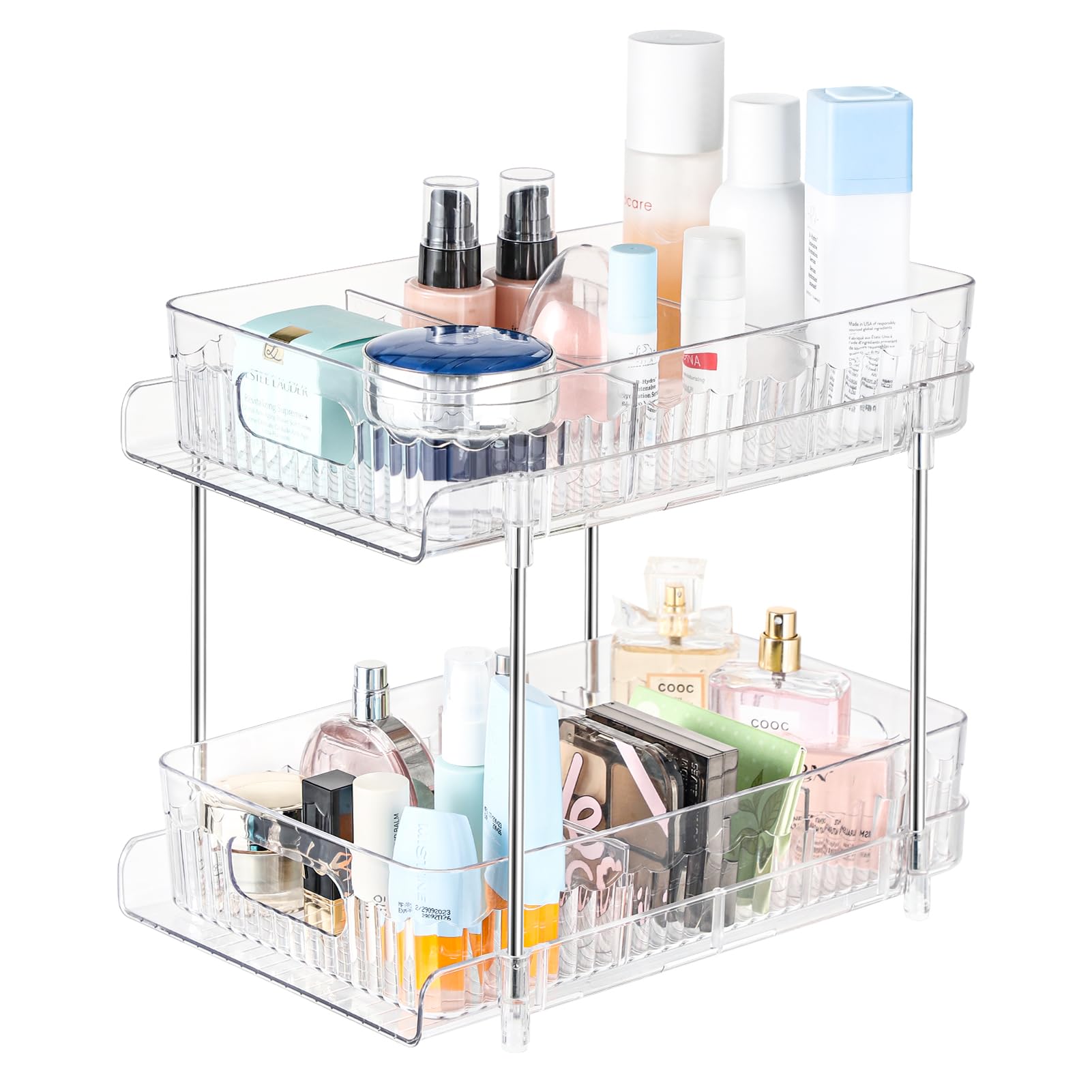 BINSUNS Clear Bathroom Organizer with Dividers, Under Sink Pull Out ...