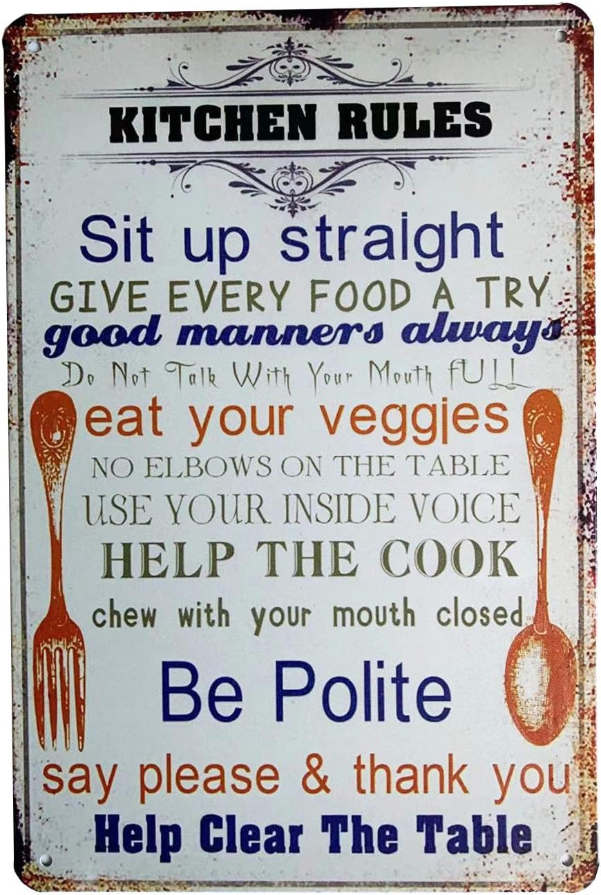 Amazon.com: Grace Home Kitchen Rules Sign Wall Decor Rustic Metal Tin ...