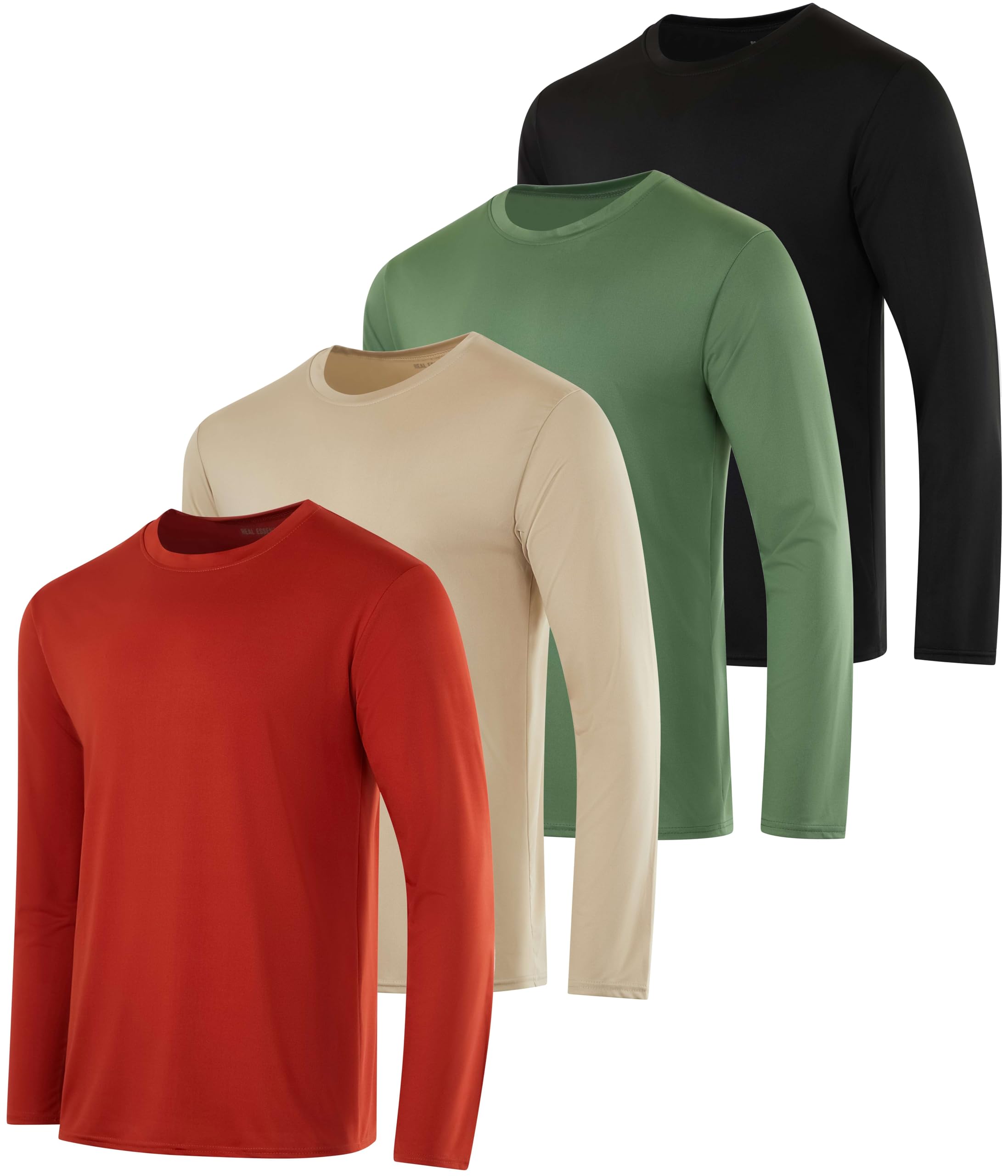 Real Essentials 4 Pack Mens Long Sleeve Shirts T-Shirt Fishing Athletic ...
