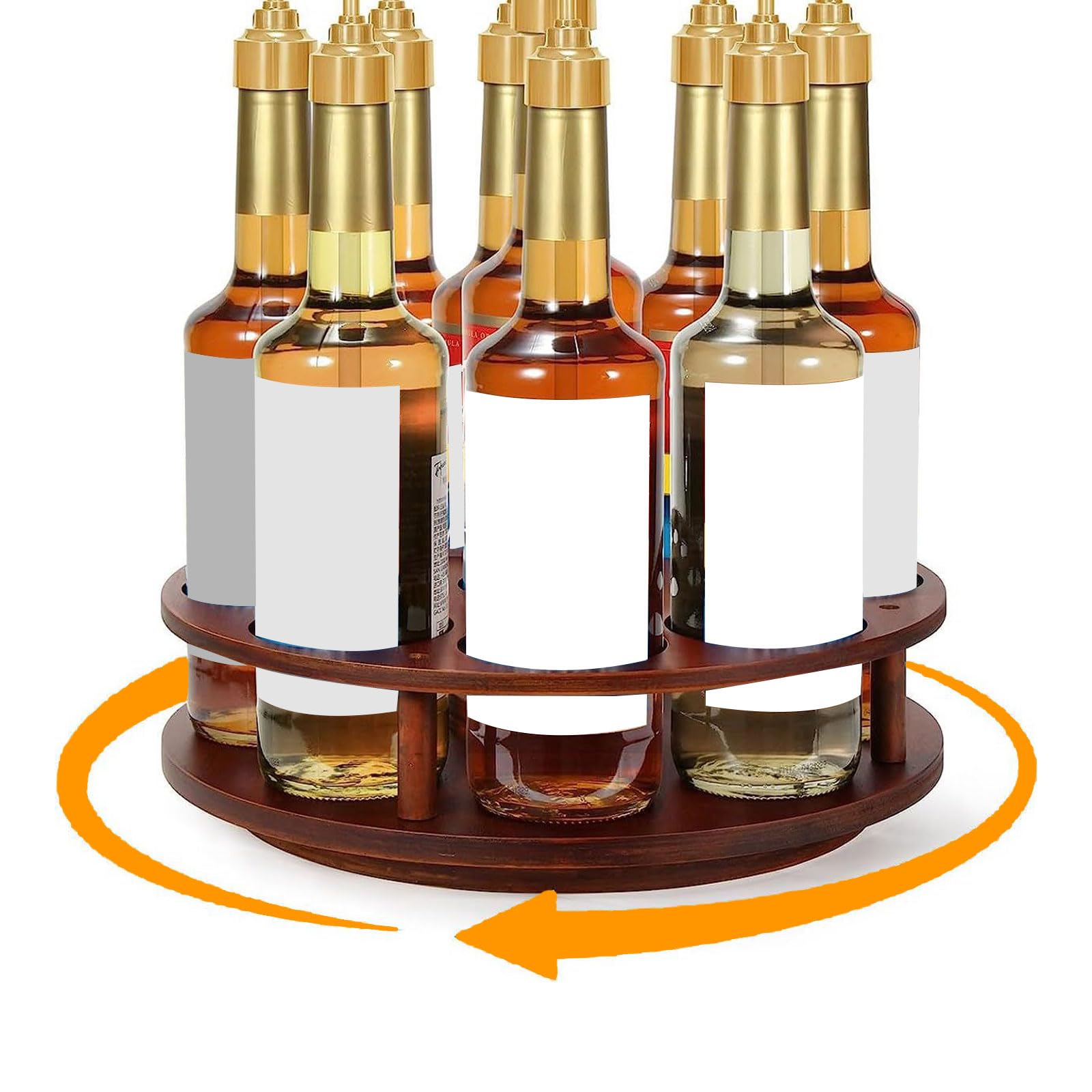Coffee Syrup Organizer,Wood Rotating Coffee Syrup Rack,9 Bottles Syrup ...