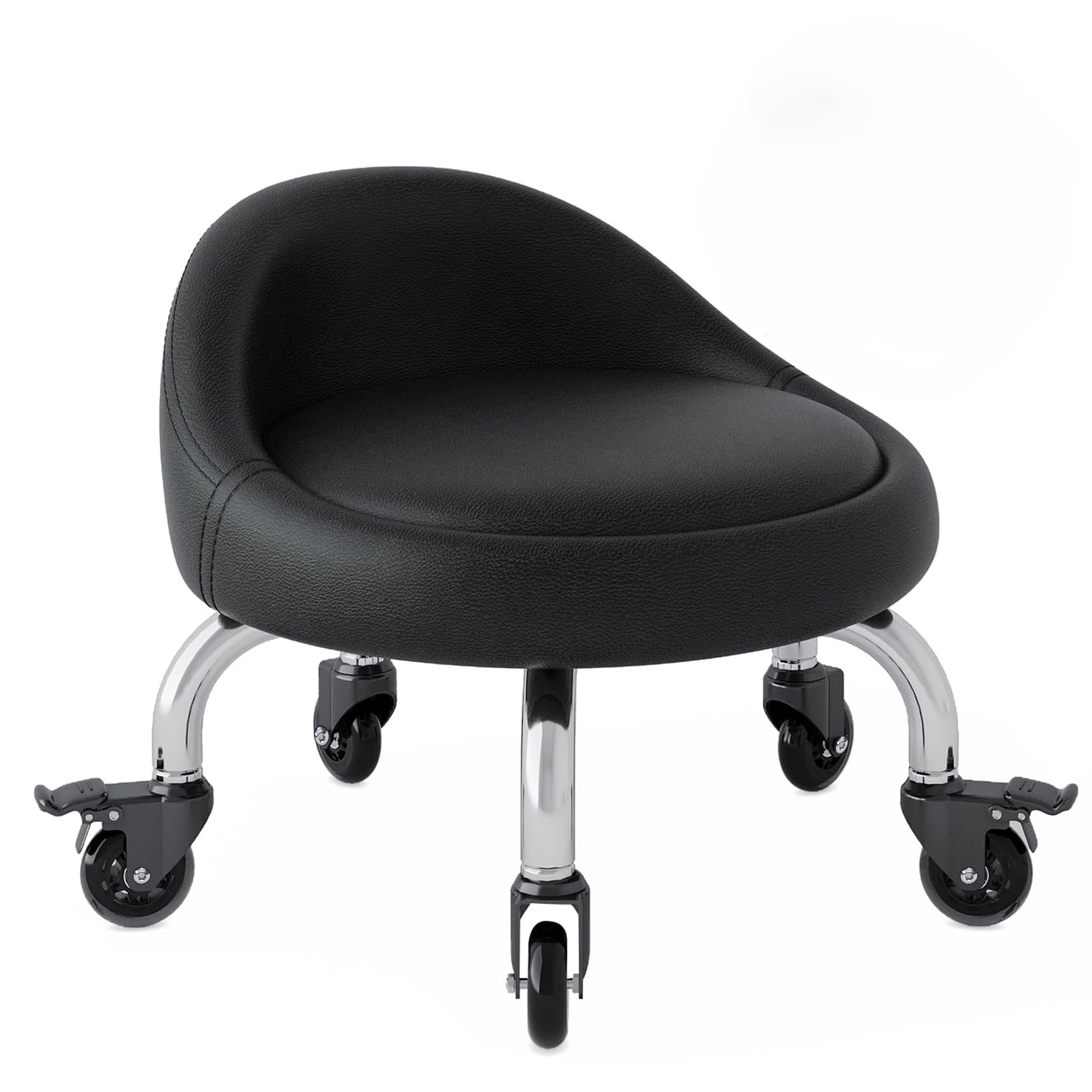 XIHUAN Low Height Rolling Stool with Wheels PU Leather Rolling Stool ...
