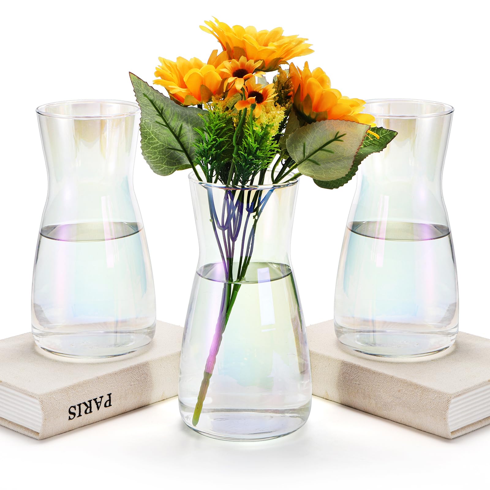Elsjoy Set of 3 Iridescent Glass Vase, 8 Inch Crystal Clear Glass ...