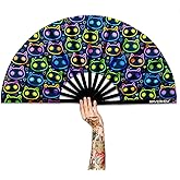 Amazon.com: Raveahem UV Glow Rave Fan, Bamboo Folding Clack Hand Fan ...