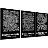 Amazon.com: Custom Map Wall Art Print Poster Set of 3 City Map Street ...
