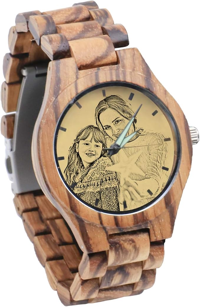 Personalisierte Foto-Uhr Angepasste Uhr Bambus-Holzuhr Gravierte ...