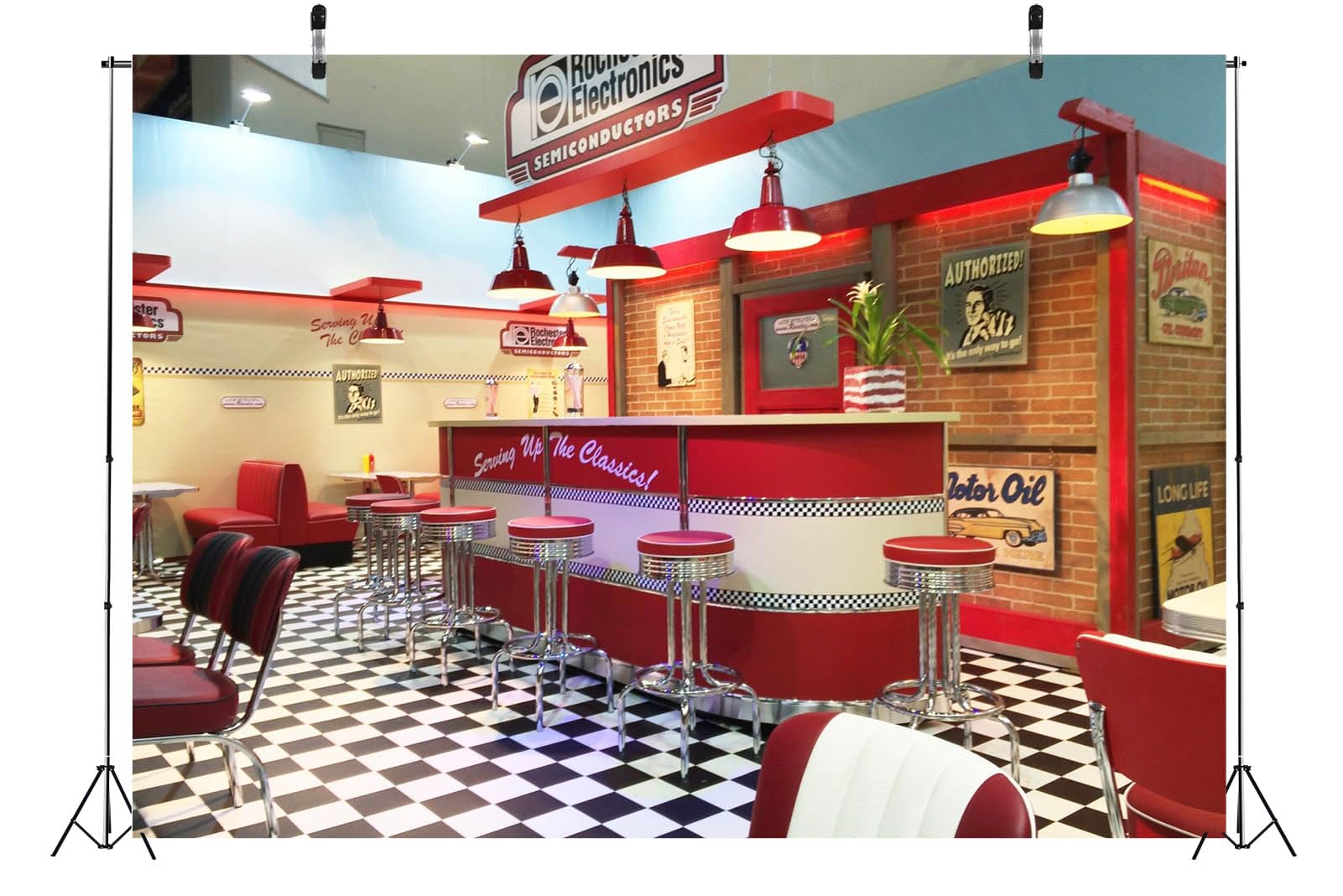 BELECO 10x8ft Fabric Retro 50s Diner Backdrop Classic 1950s Fast Food Soda Shop Restaurant ...