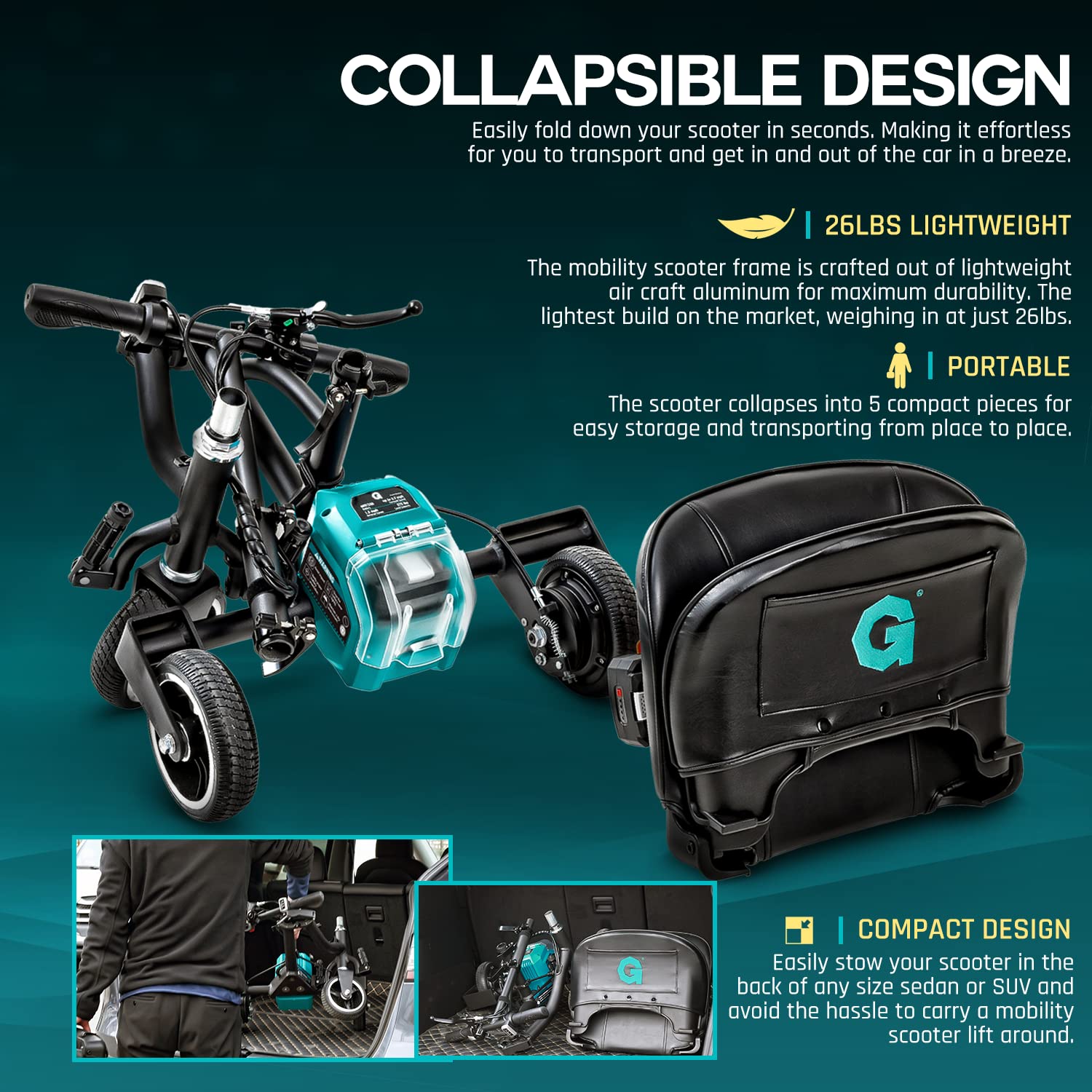 Mua G 3 Wheel Folding Mobility Scooter Electric Powered Portable Ultra ...