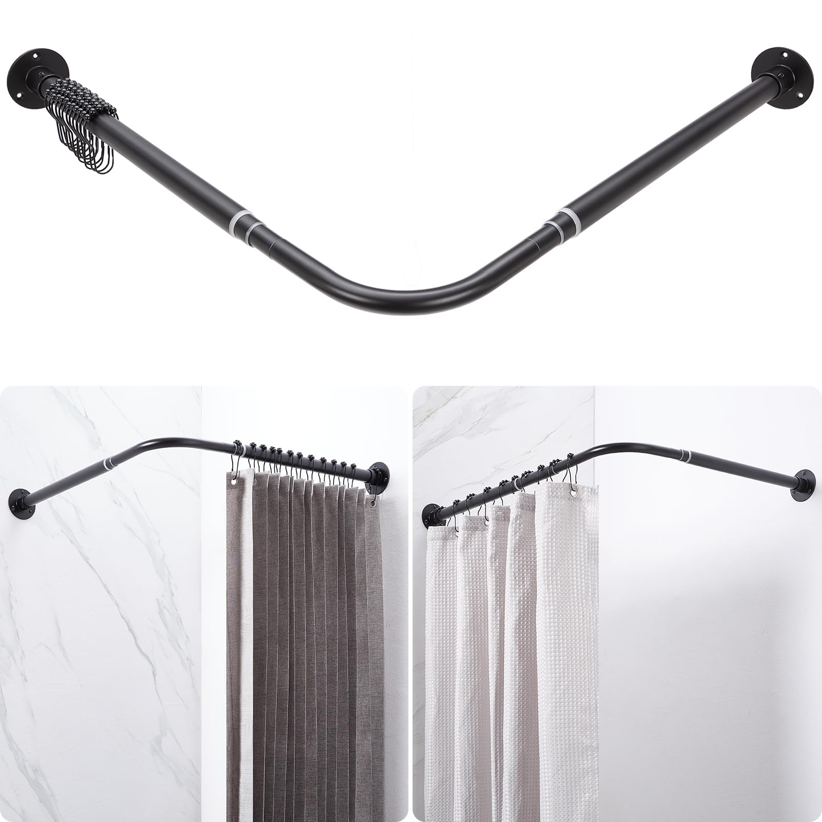 Crkmire L Shaped Corner Shower Curtain Rod, Adjustable [24.3" - 47.6 ...