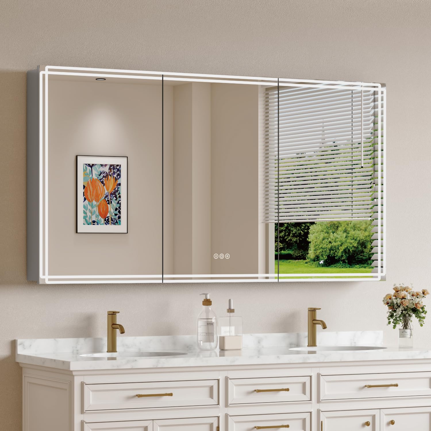 Buruis 60'' x 32'' Medicine Cabinet with Lights and Mirrors, Recessed ...