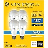 GE Ultra Bright 150-Watt EQ A21 Soft White Medium Base (E-26) Dimmable LED Light Bulb (4-Pack ...