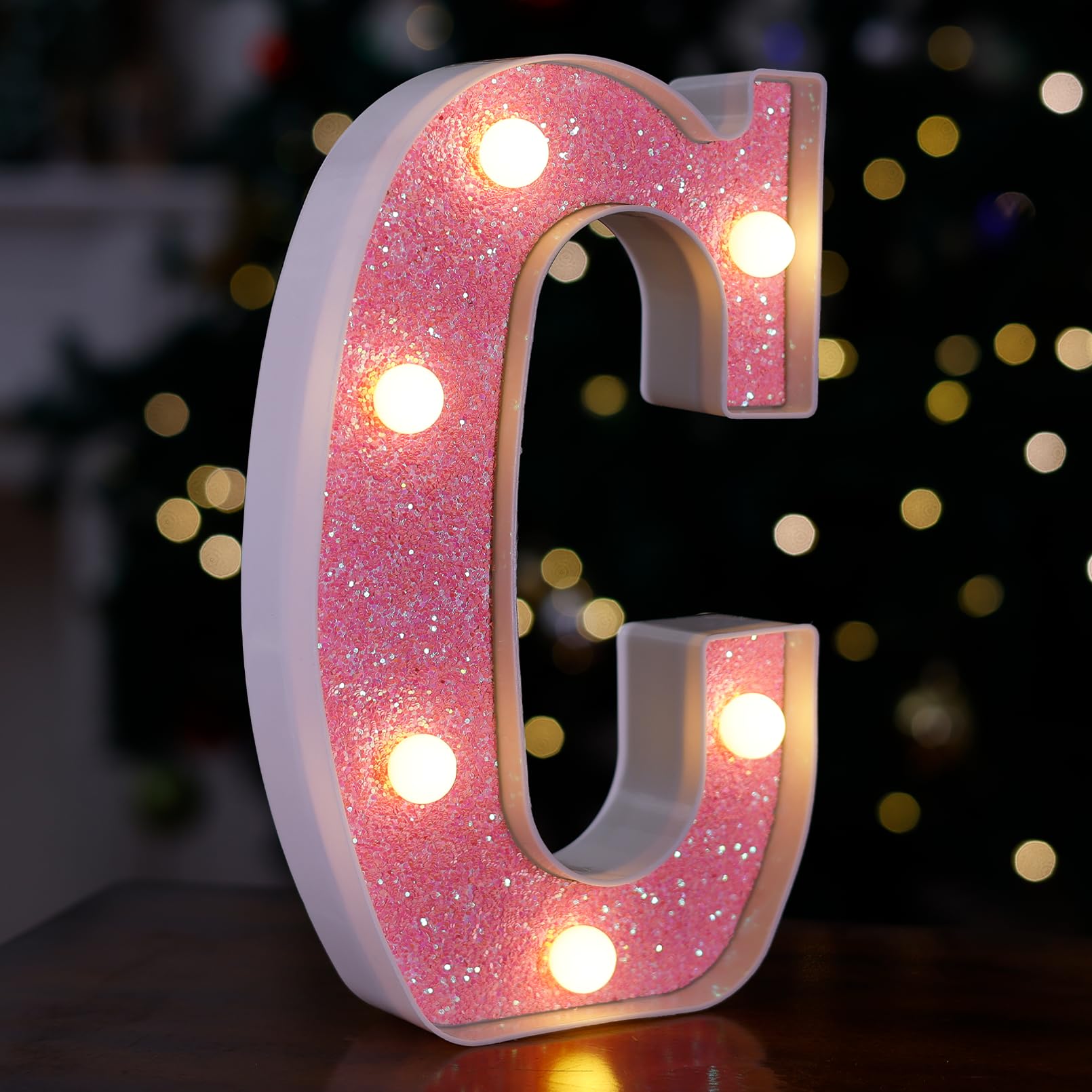 LED Letter Lights Pink Glitter Marquee Letters Light Up Alphabet ...