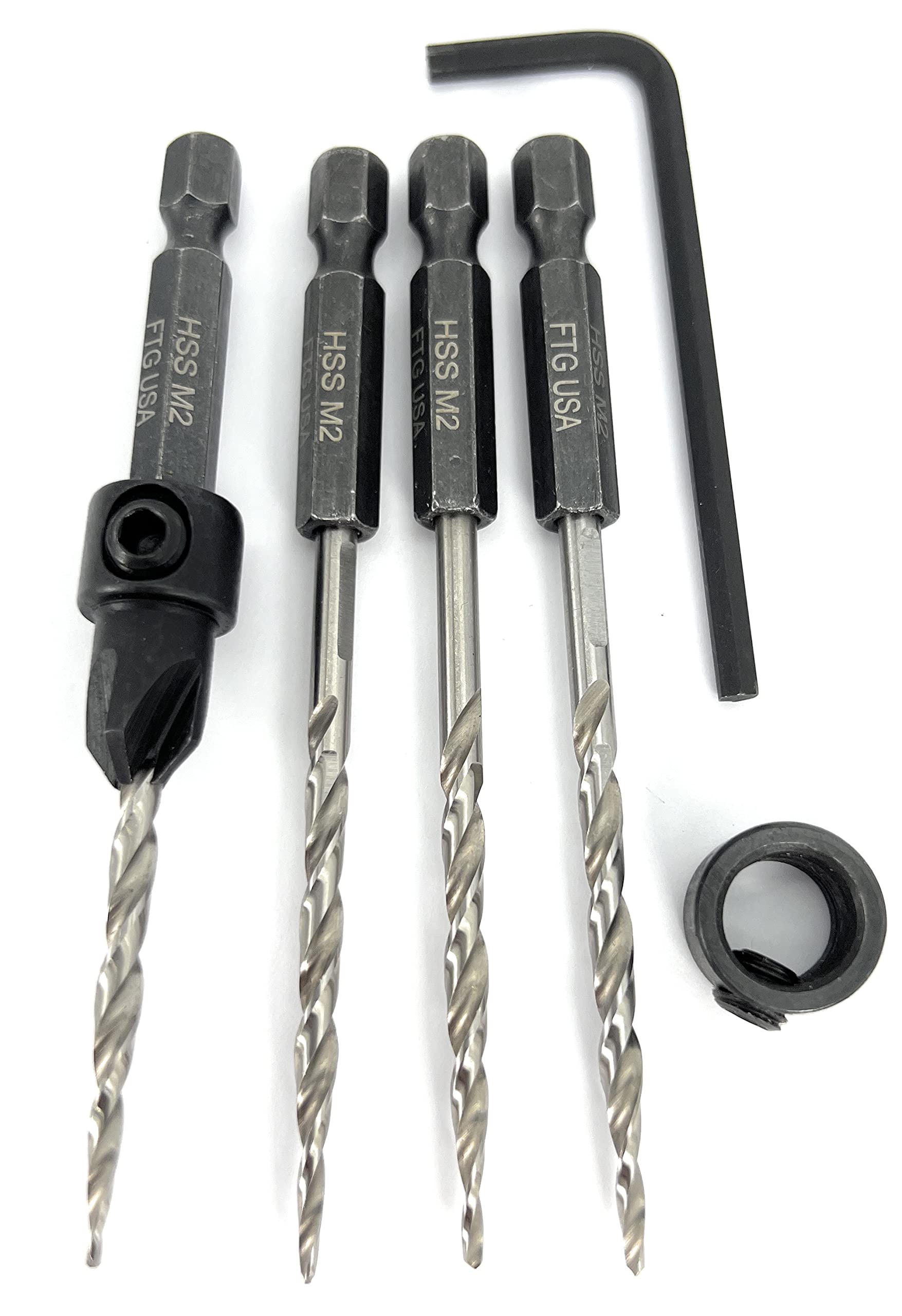 Adjustable Wood Countersink Drill Bit #6 (9/64") with 3 Tapered Drill ...