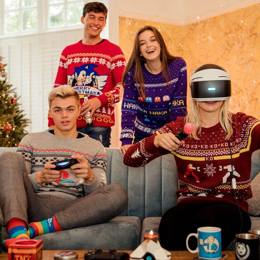 Activewear Official Pac-Man Christmas Jumper/Ugly Sweater Knitwear