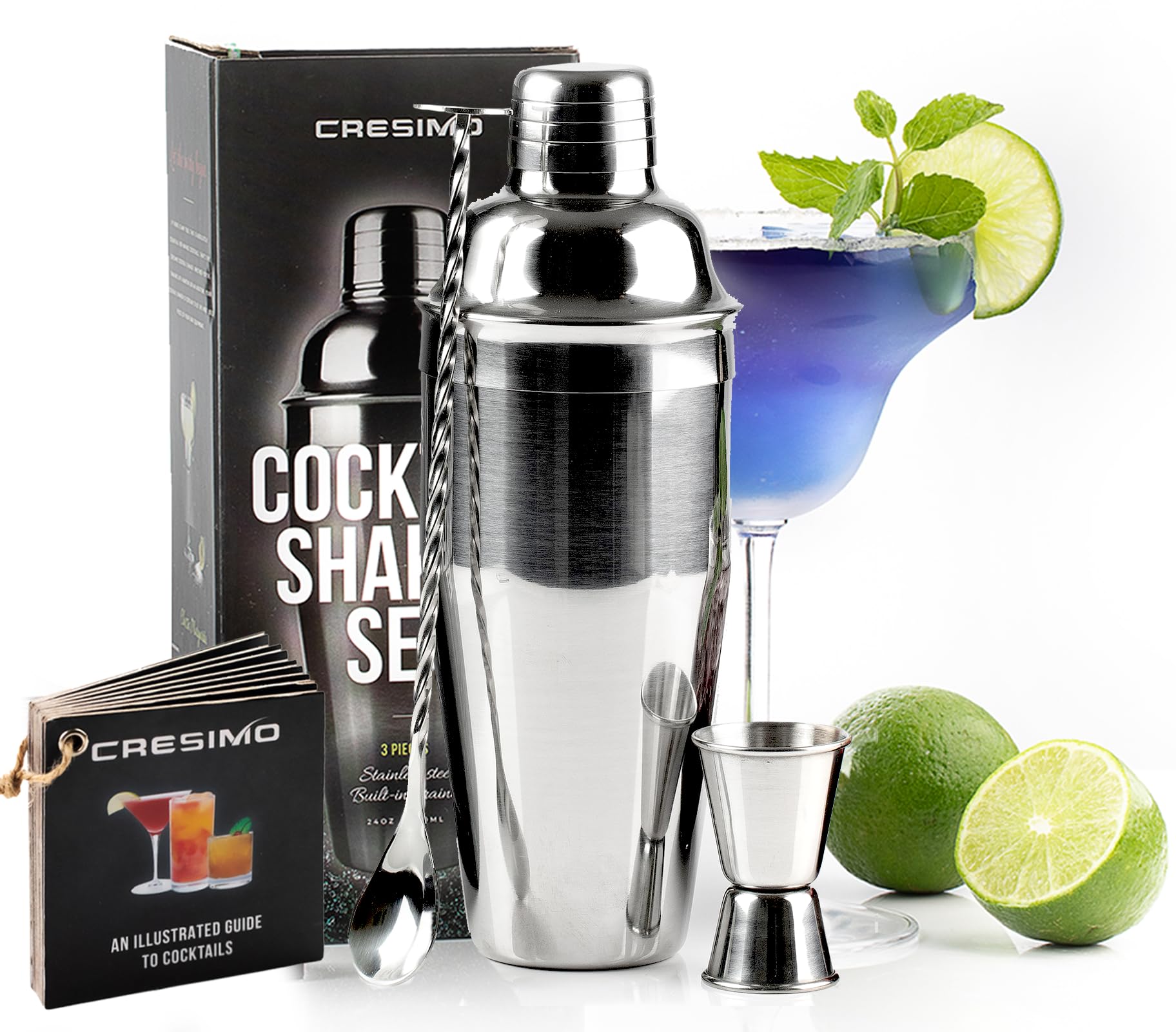 Cresimo 24oz Cocktail Shaker Set with Bar Accessories for Home Bar ...