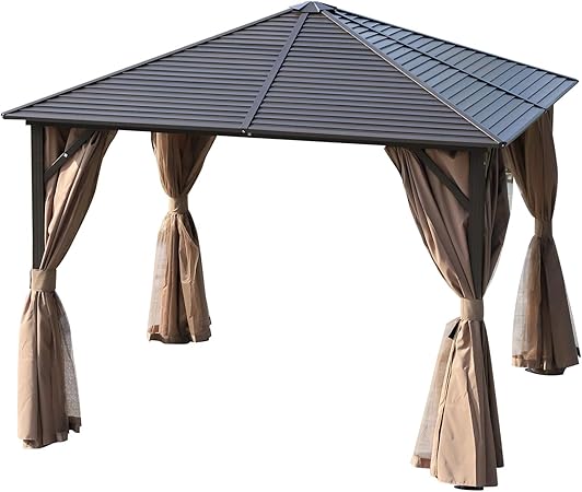 Outsunny, gazebo in alluminio con tetto rigido in metallo, 3 x 3 m ...