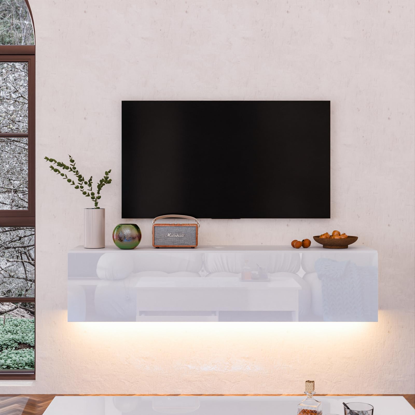 Floating TV Stand with Led Light for TVs up to 65", Modern High Gloss ...