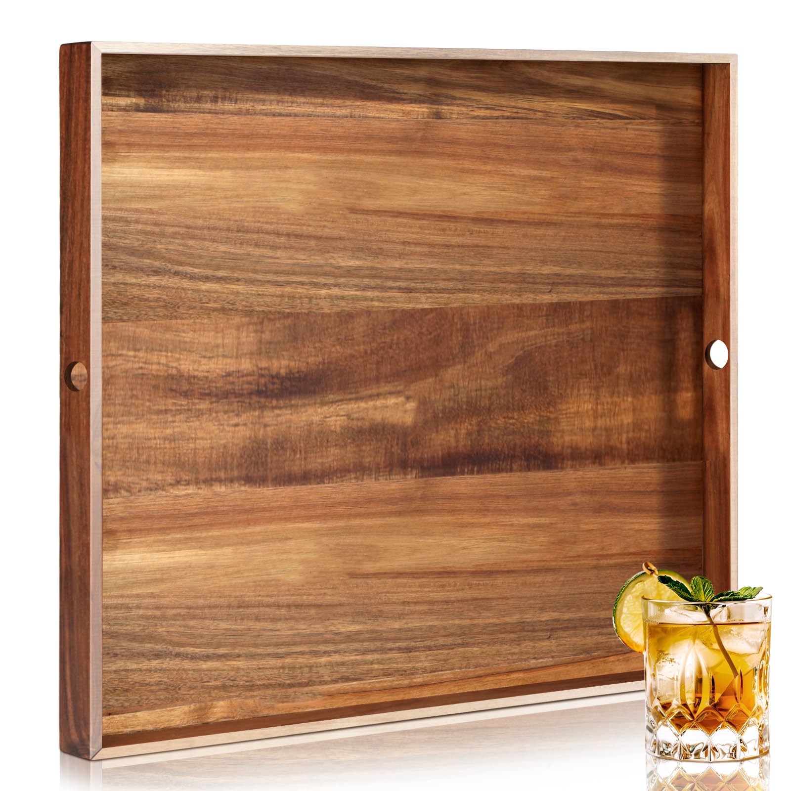 RattanView 24 Inch Extra Large Square Ottoman Table Tray with Handles ...