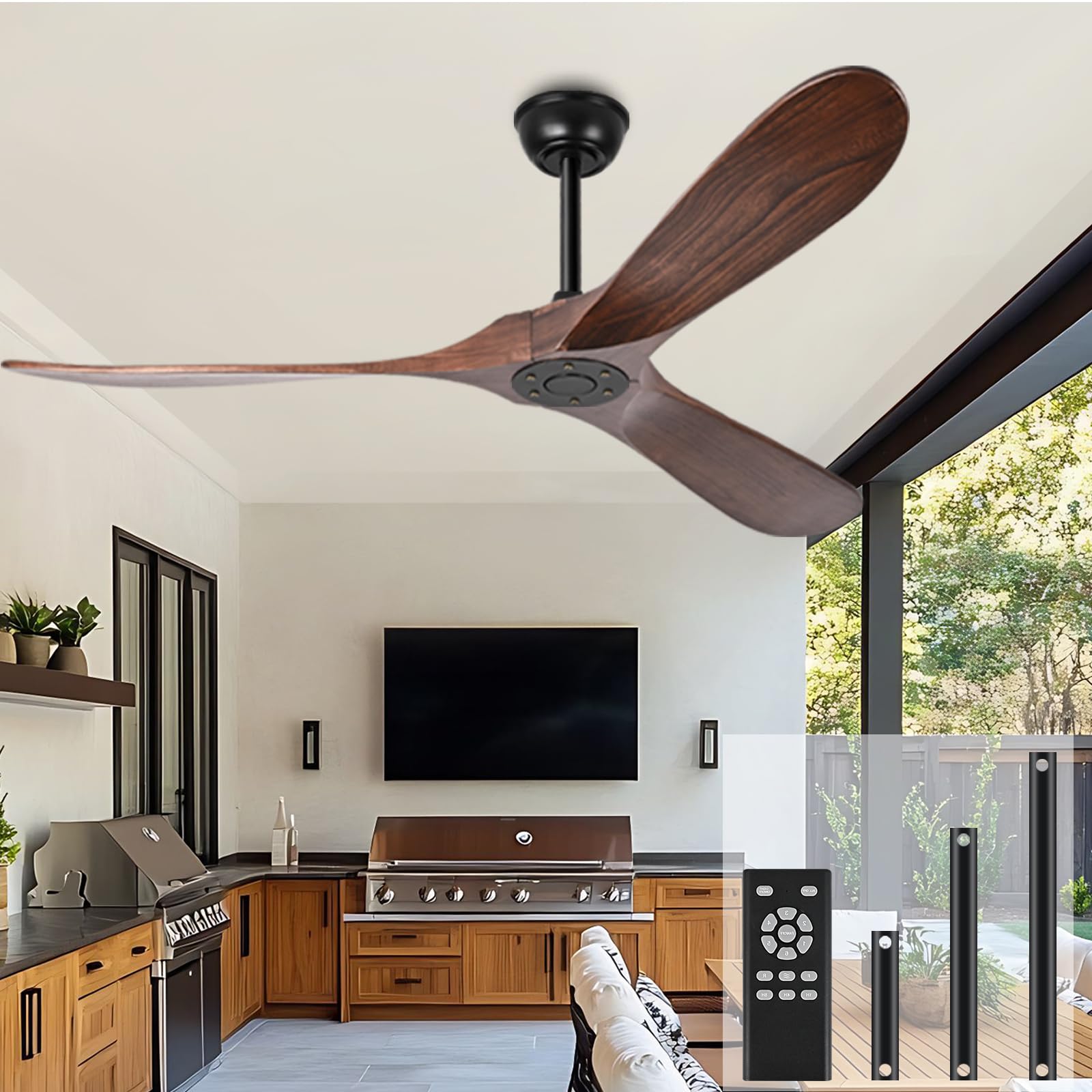 heimo 52 Inch Ceiling Fan No Light, Wood Indoor Outdoor Ceiling Fans ...
