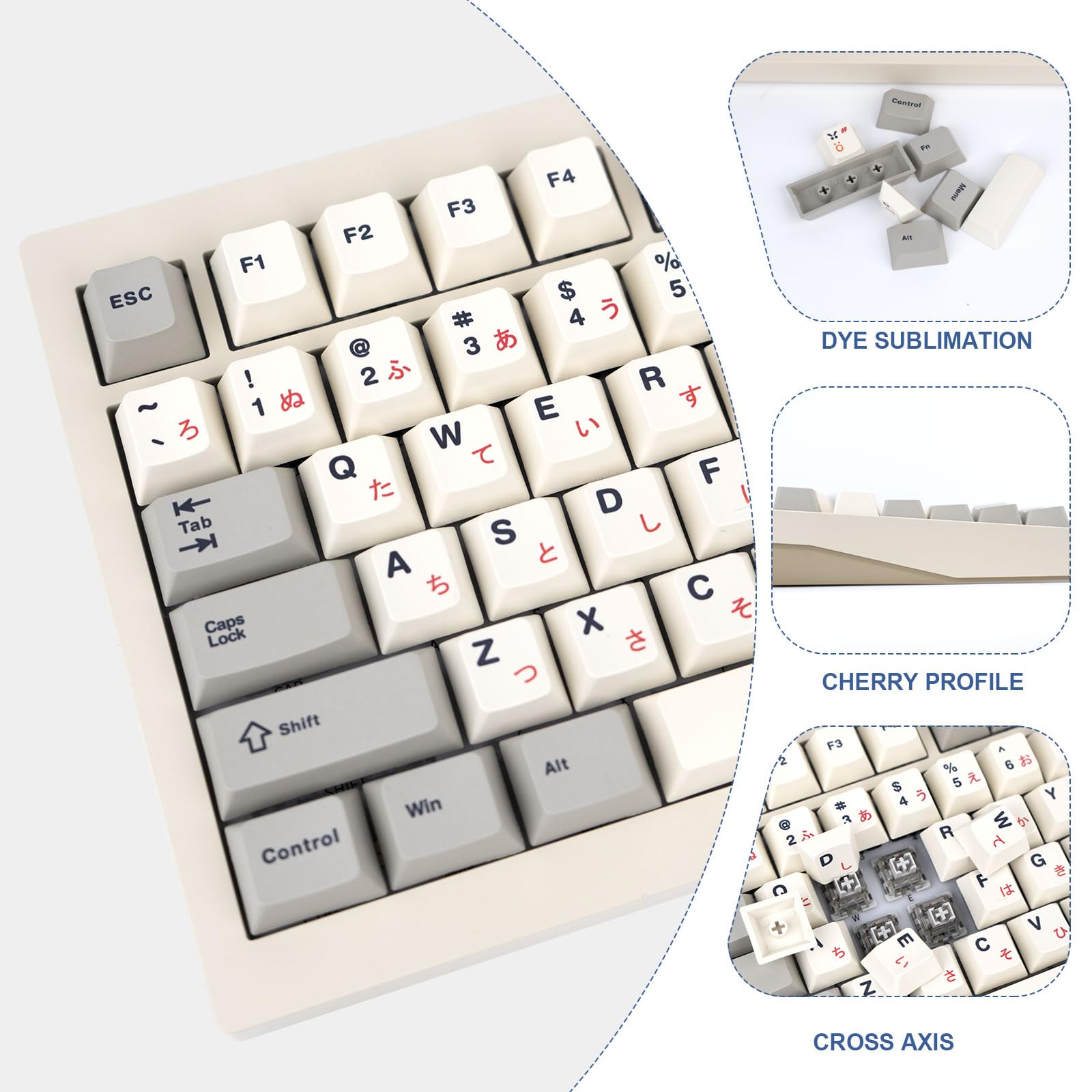 Mua 135 Keys Retro Japanese Keycaps Set, Ash Grey PBT Cherry Profile ...