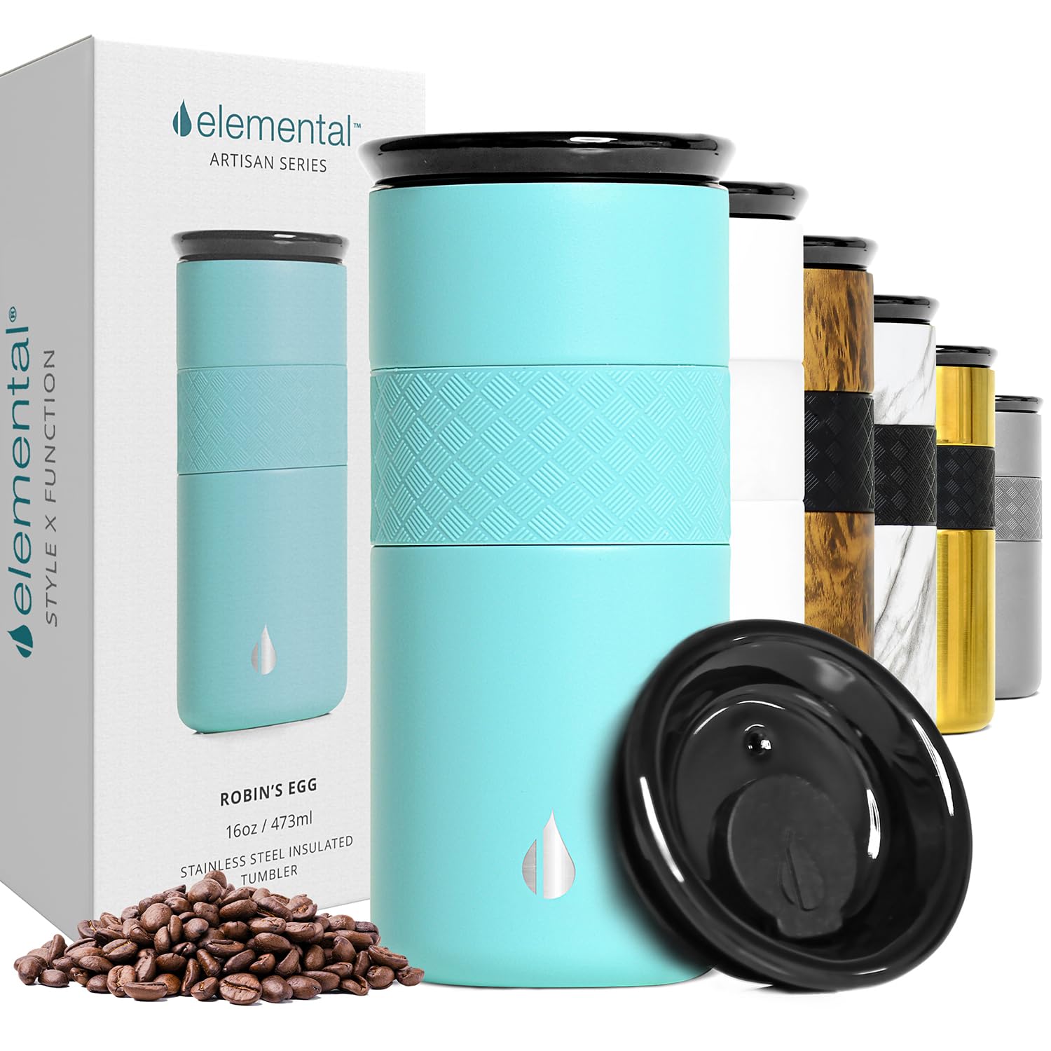 Elemental Artisan Insulated Tumbler, Triple Wall Coffee Travel Mug ...