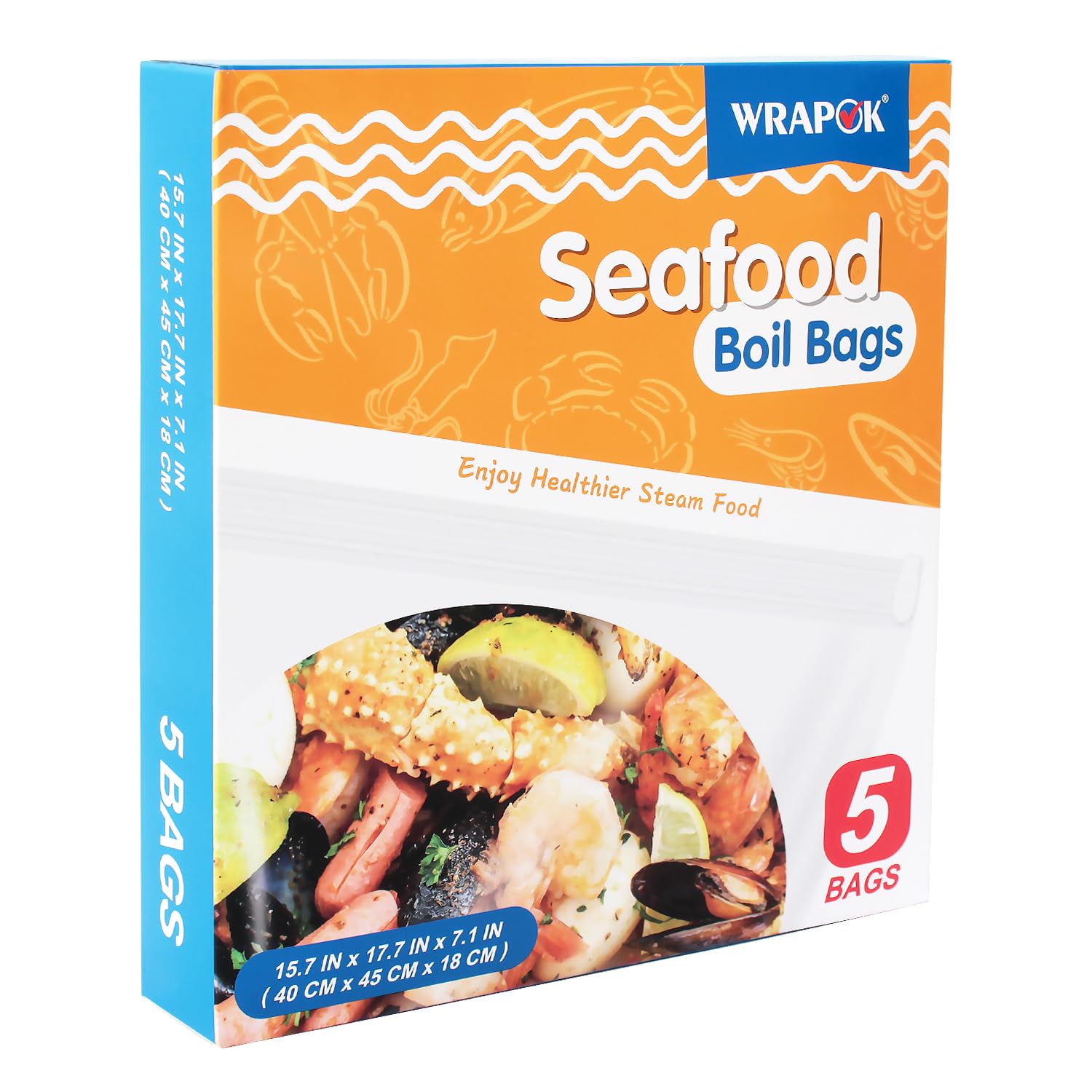 WRAPOK Seafood Boil Bags 5 Pack Large Cooking Bag Seasoning Storage Bag ...