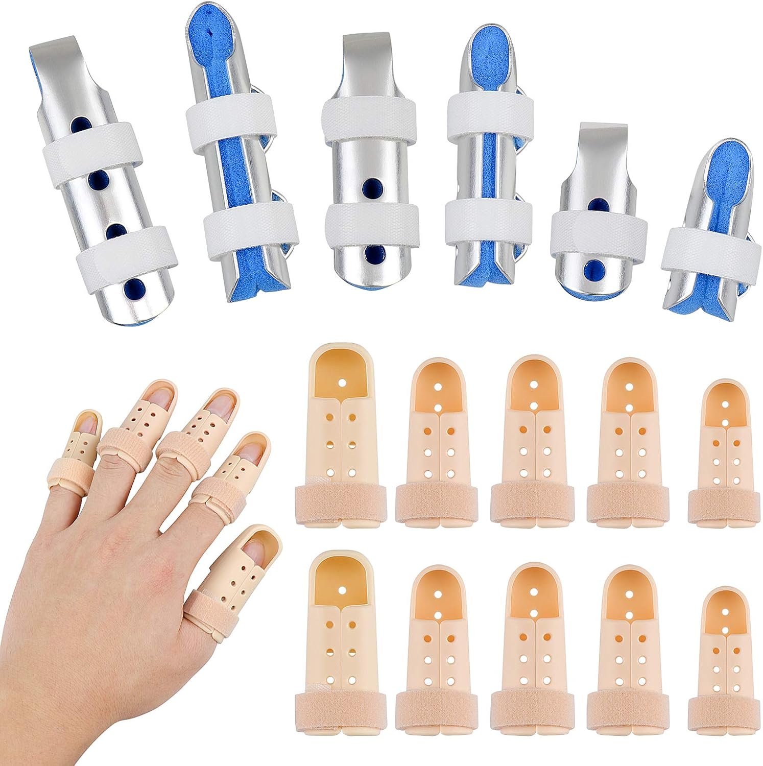 16 PCS Finger Splints Sets,Homgaty 10 PCS Plastic Finger Splint Mallet ...