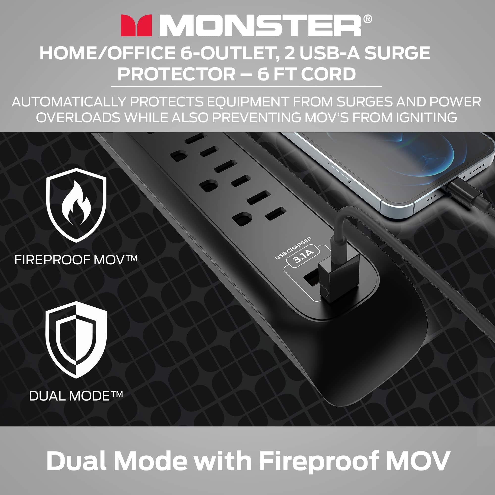Mua Monster 6ft Heavy Duty Black Power Strip and Tower Surge Protector ...