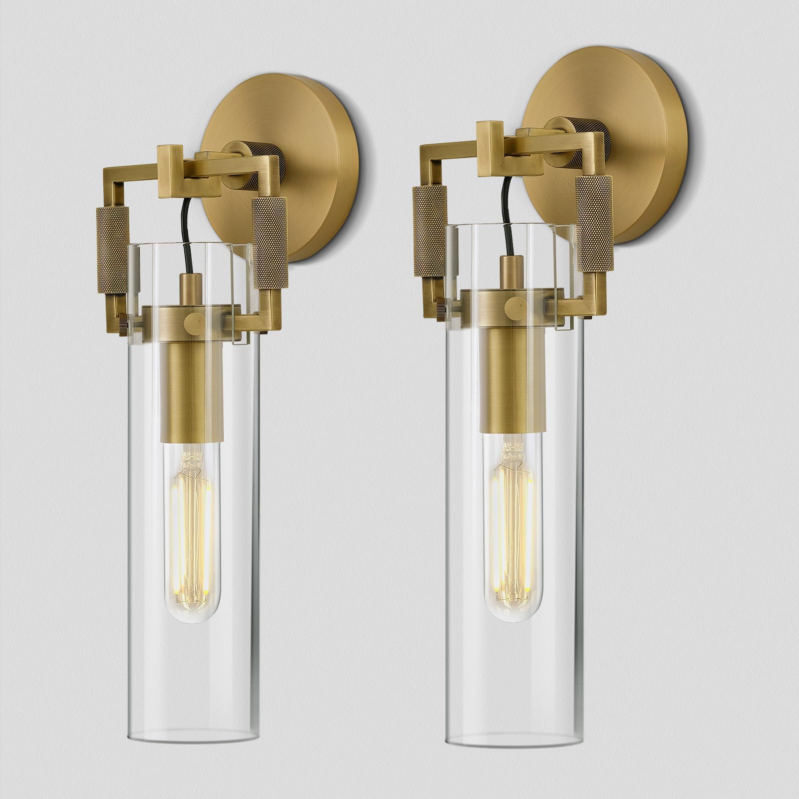 Knurldon Modern Gold Indoor Wall Sconces Set of 2, 15'' knurled Brass ...