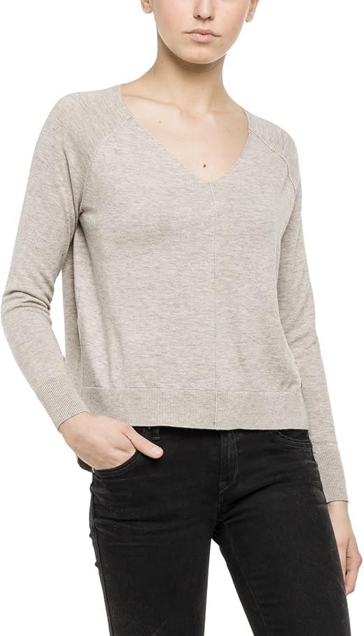 Replay Damen Pulli Pullover, Beige (Light BEIGE Mel M15), 40 (Herstellergröße: L): Amazon.de ...
