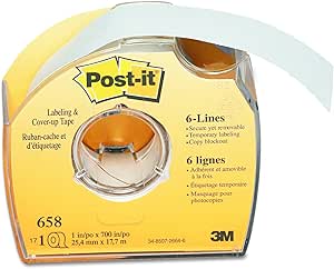 Post-it Labeling & Cover-Up Tape, 1" Wide, Covers 6 Lines, White, 58ft ...