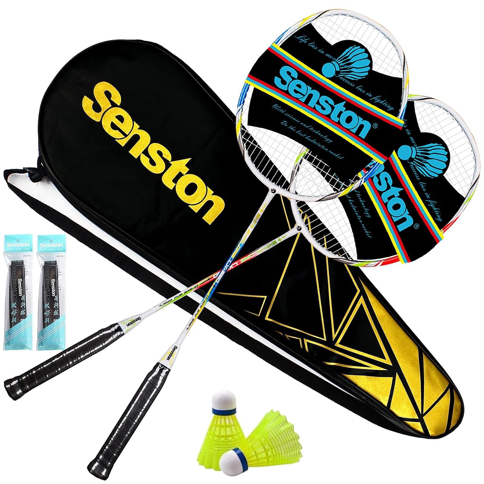 Senston Badminton Rackets for Backyard & Beginners, 2 Carbon Fiber ...