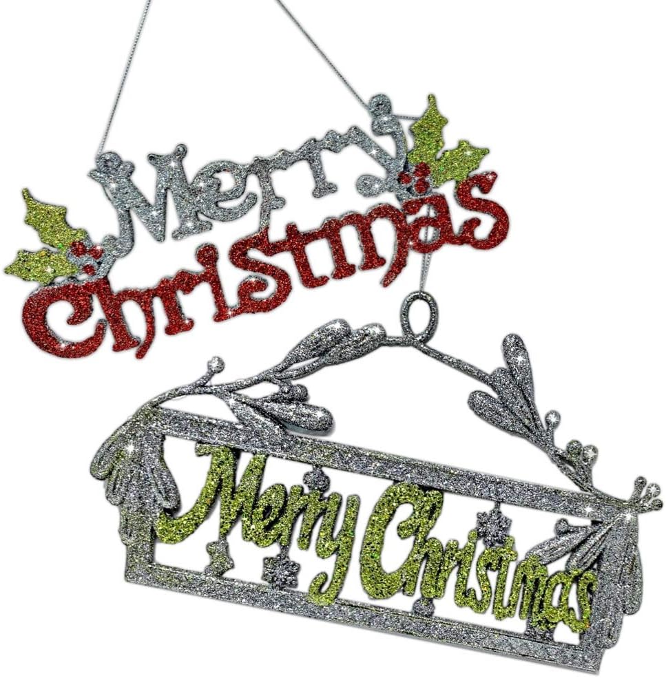 Amazon.com: BANBERRY DESIGNS Merry Christmas Glitter Sign Ornaments ...