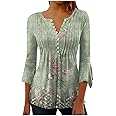 Ceboyel Womens Summer Tops 2023 Floral Button Down Tunic Shirts 3/4 ...
