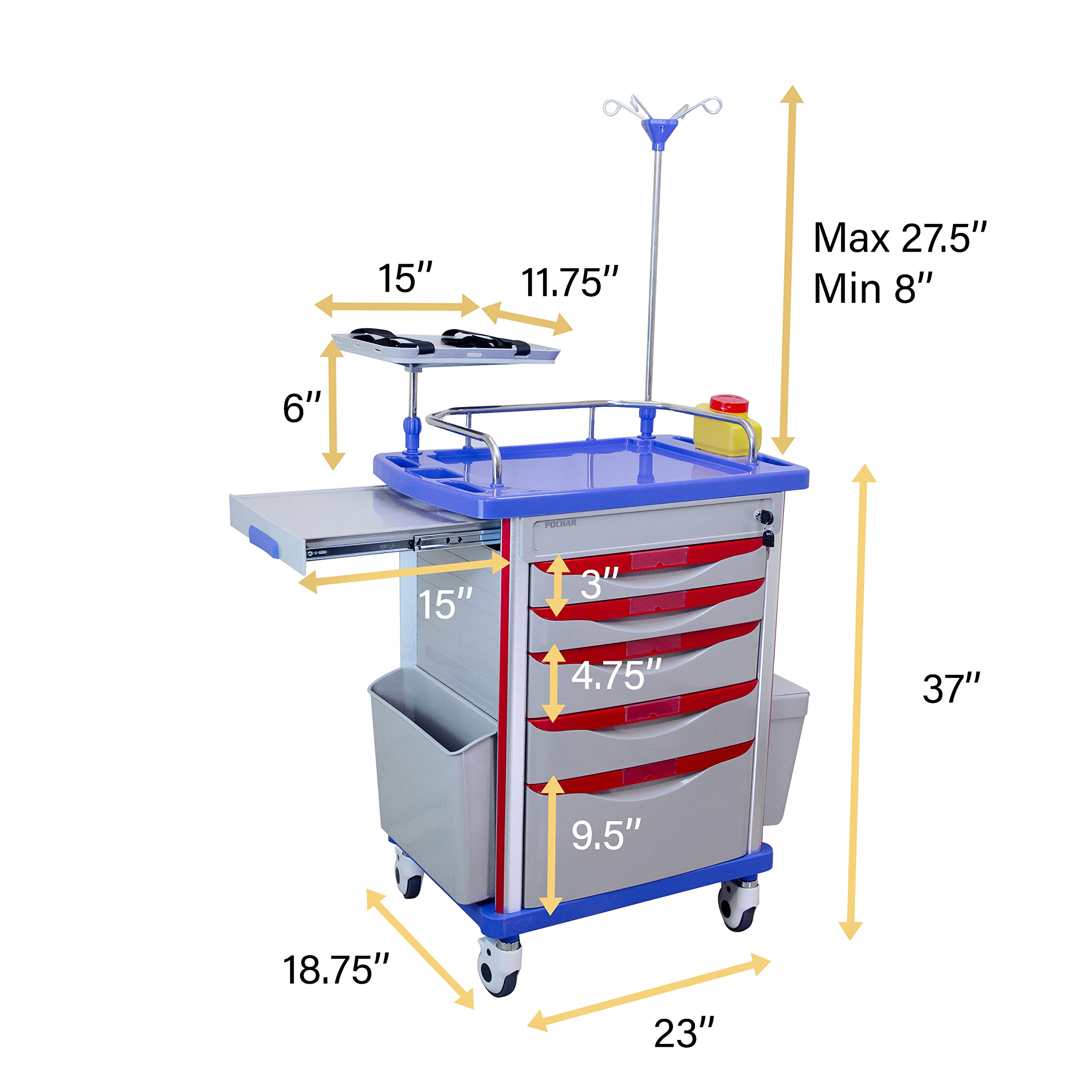 Mua Medical Crash Cart with Wheels and Drawers - Adjustable IV Pole ...