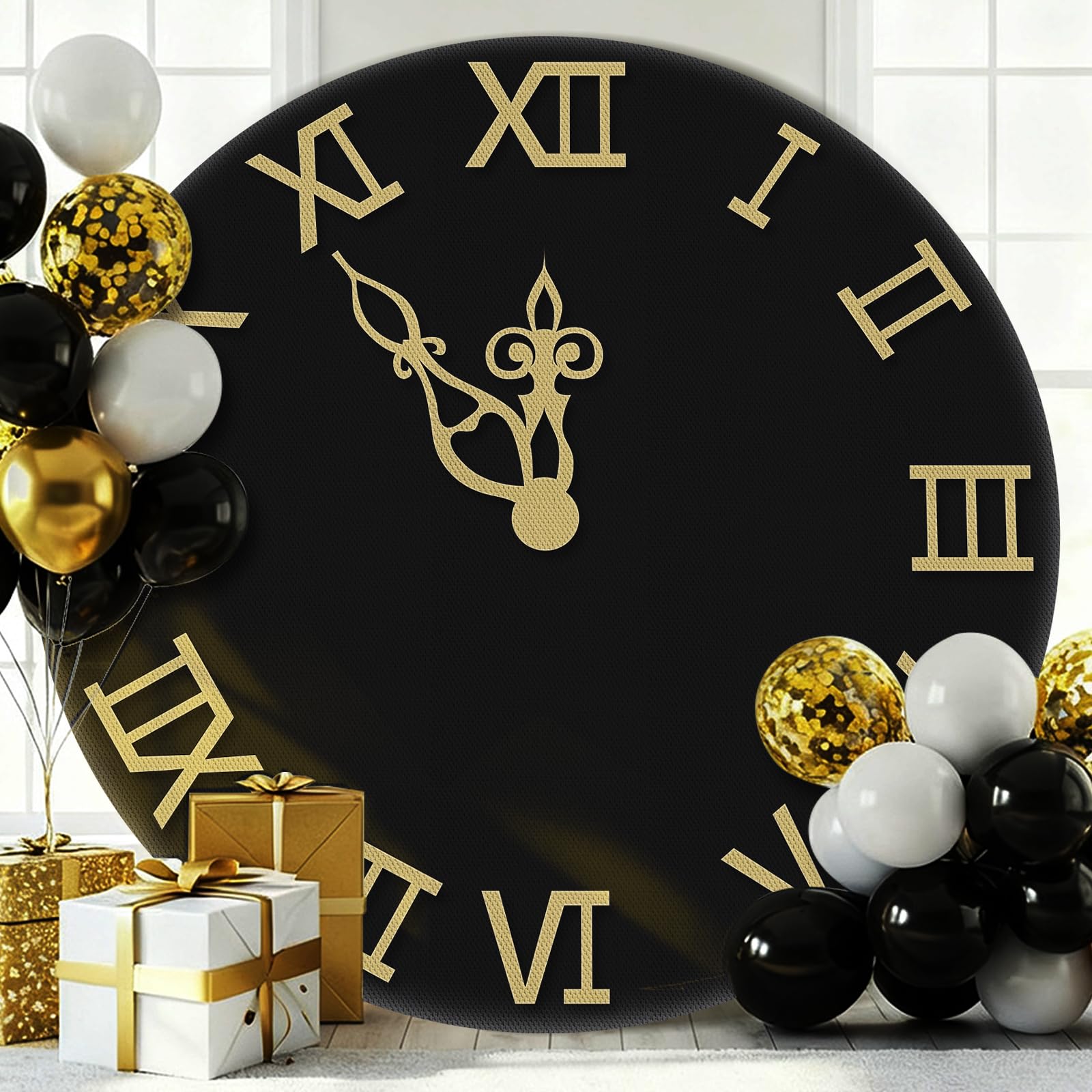 Hahafelt 7.2 x 7.2ft Happy New Year 2026 Clock Round Backdrop Cover ...