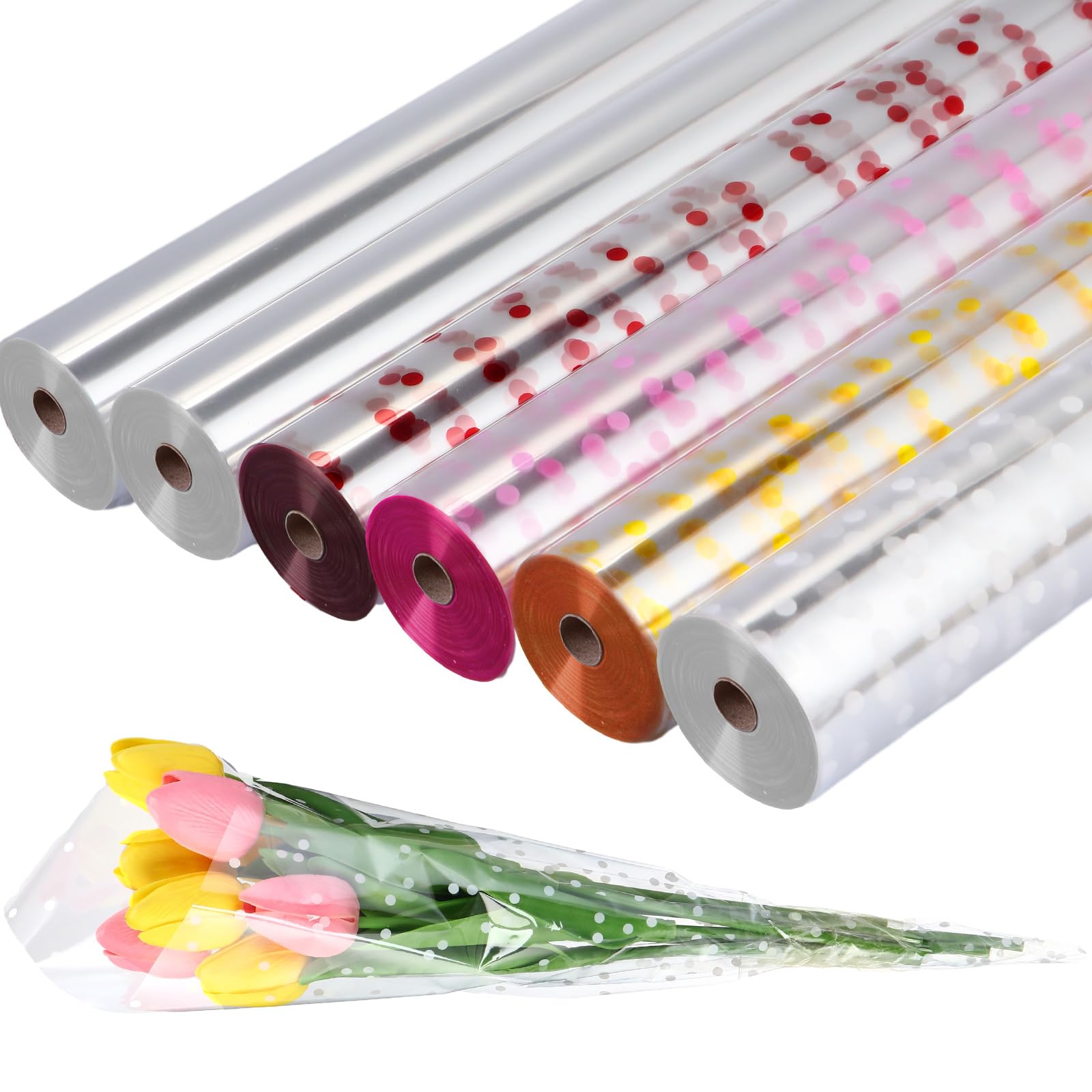 Geyoga 6 Rolls Clear Cellophane Wrap Roll 16" x 600 Ft Clear Thick ...