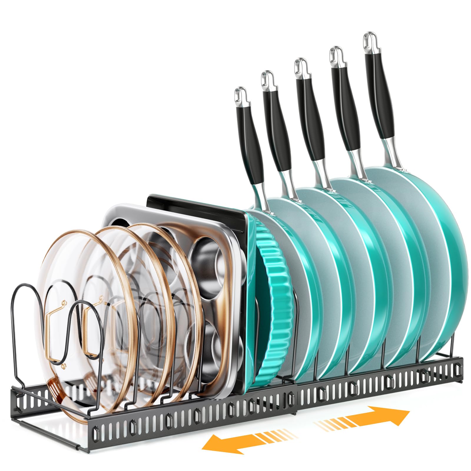 MUDEELA Expandable Pots and Pans Organizer Rack under Cabinet, Pots Lid ...