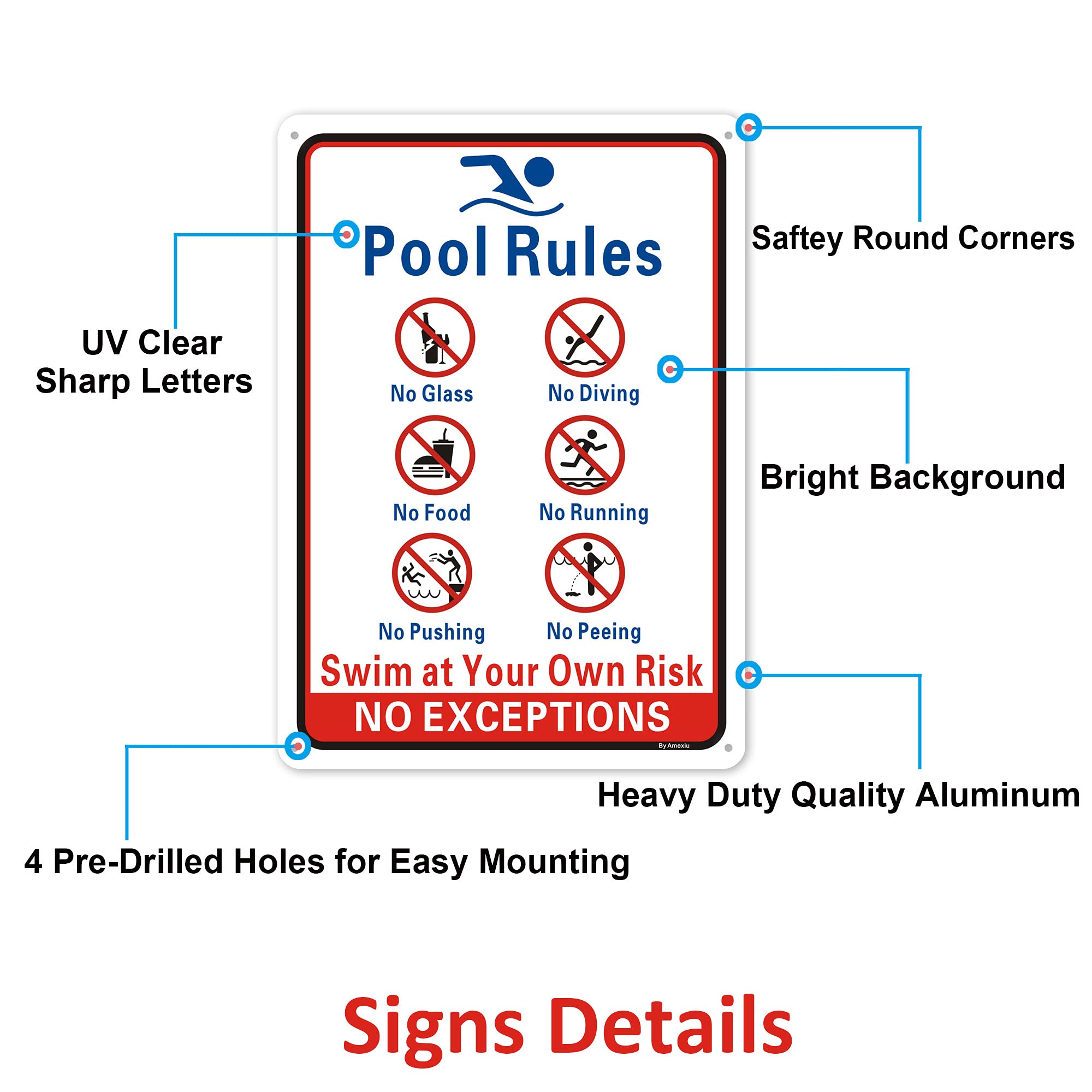 Mua Pool Rules Sign, No Diving No Glass Metal Sign, No Food No Pushing ...