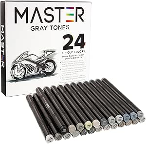 Amazon.com: 24 Color Master Markers Gray Tones Dual Tip Set - Double ...
