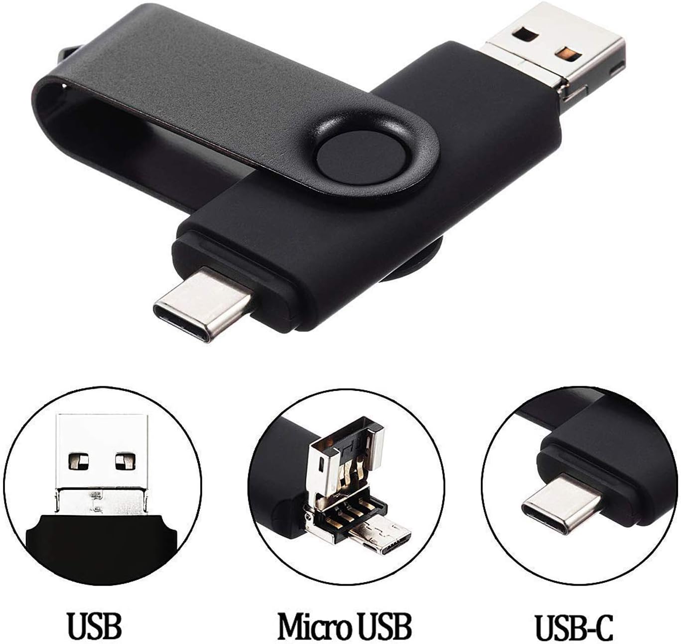 Cle USB 64 Go Type C Micro USB et USB 2.0 OTG 3 en 1 Pivotant Mémoire ...