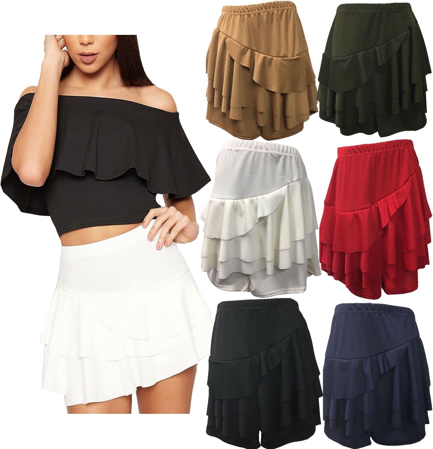 REAL LIFE FASHION LTD Ruffled Ra Ra Layered Skirt with Attached Hot ...