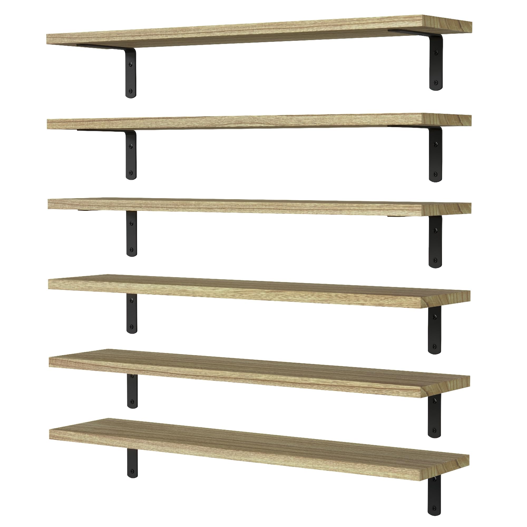 WOPITUES Wood Floating Shelves Set of 6, 24 inch Long Floating Shelves ...