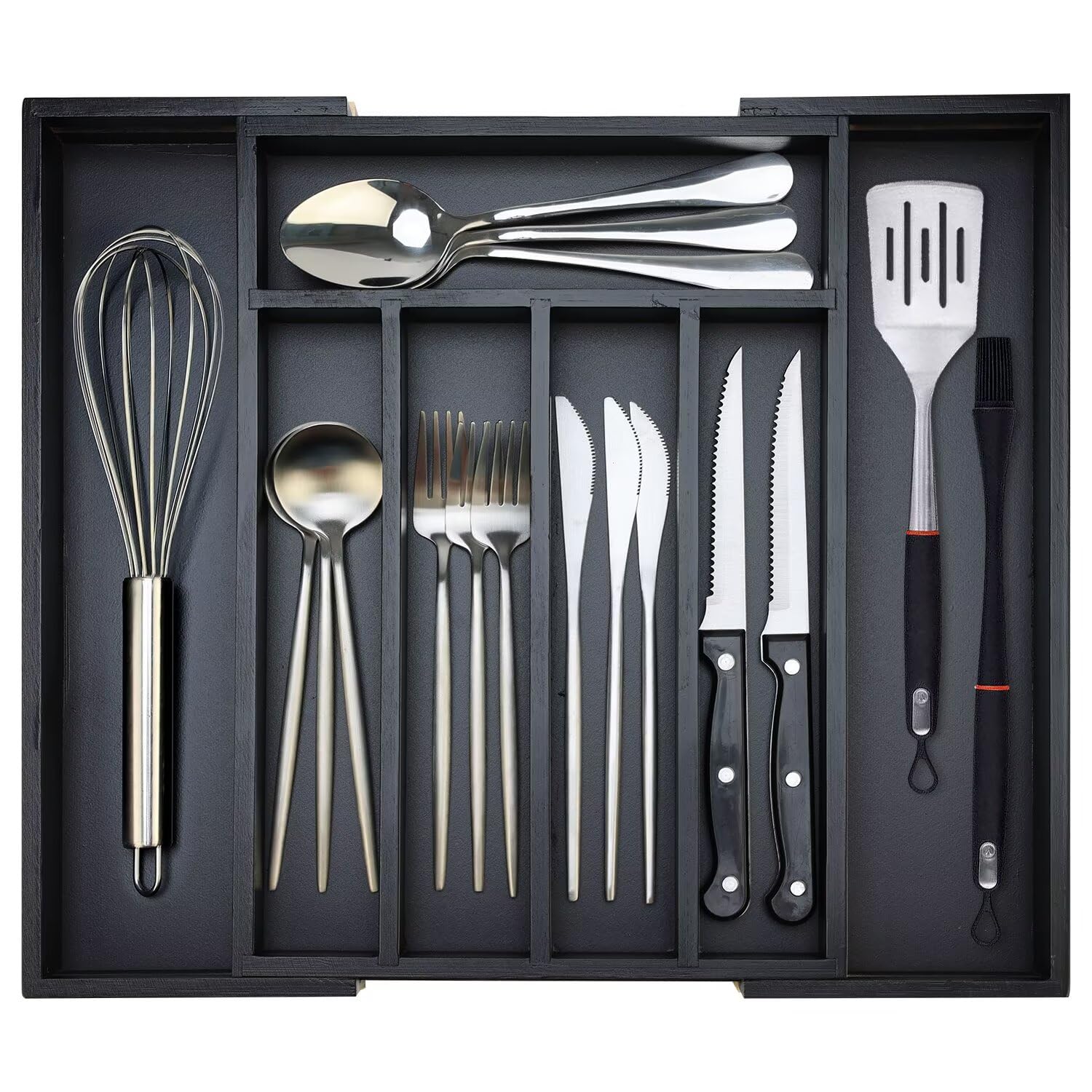 Expandable Large Kitchen Silverware Drawer Organizers Tray Bamboo ...